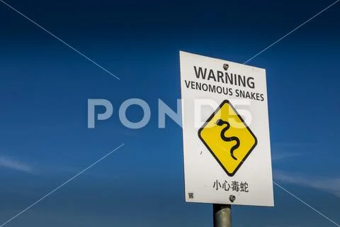 A sign warning about venomous snakes in the area of 12 apostles in ...