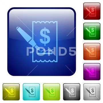 Signing Dollar cheque color square buttons Illustration #150998628