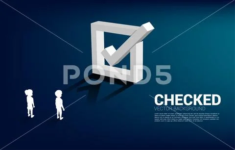 Silhouette boy and girl standing with 3D check box. concept for exam ...