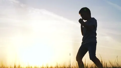 silhouette child kid boxer. boy a boxing... | Stock Video | Pond5