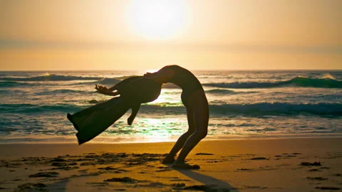 Silhouette flexible woman bending body b... | Stock Video | Pond5