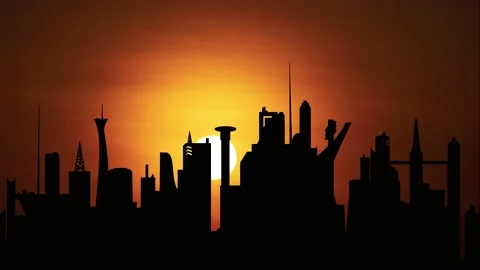 Silhouette of Future Sci-Fi Skyline in S... | Stock Video | Pond5