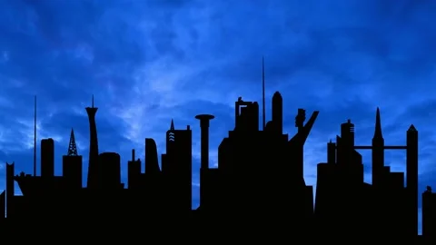 Silhouette of Future Sci-Fi Skyline in S... | Stock Video | Pond5