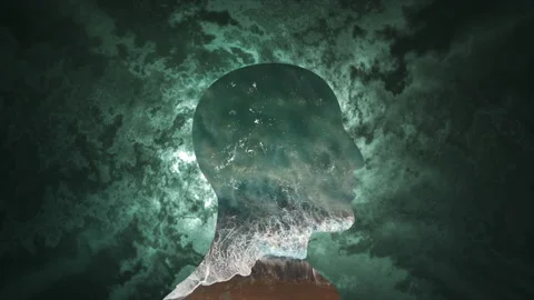 Silhouette of a human head with ocean wa... | Stock Video | Pond5