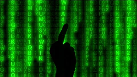 Silhouette middle finger matrix code rai... | Stock Video | Pond5
