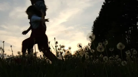 Silhouette mother and daughter run throu... | Stock Video | Pond5