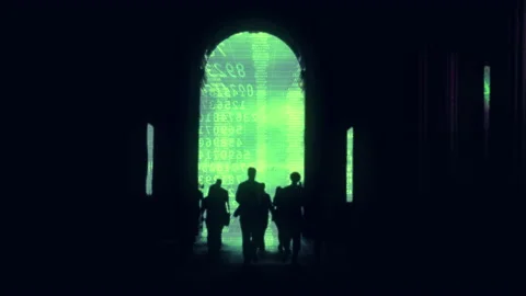 Silhouette People Walking Matrix Portal ... | Stock Video | Pond5