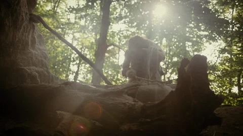 Silhouette of Primeval Caveman Wearing A... | Stock Video | Pond5