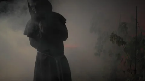 Silhouette Of Scary Horror Monk Man In T... | Stock Video | Pond5