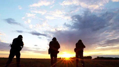 Silhouette of soldier squad running and ... | Stock Video | Pond5