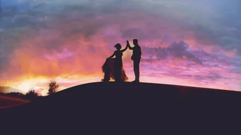 Silhouette of wedding couple at sunset l... | Stock Video | Pond5