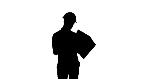 Silhouette Young engineer in helmet chec... | Stock Video | Pond5