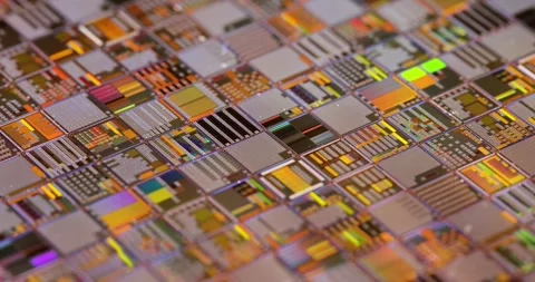 Silicon semiconductor wafer close-up. In... | Stock Video | Pond5