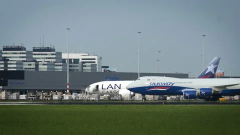 Silk way Azerbaijan Cargo Boeing 747 is ... | Stock Video | Pond5