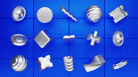 Silver 3d shape spin on blue background. | Stock Video | Pond5