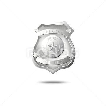 Silver police badge mockup floating in air, realistic emblem ...