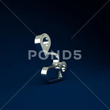 Silver Route location icon isolated on blue background. Map pointer ...
