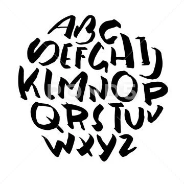 Simple alphabet letters. Handdrawn grunge ink font. Vector illustration ...