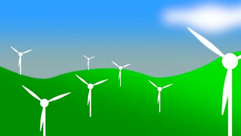 Simple animation of wind turbines on a g... | Stock Video | Pond5
