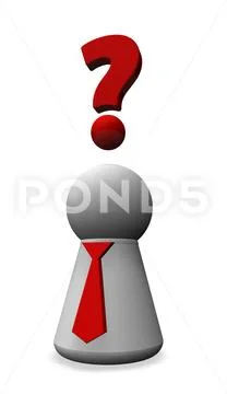 Simple character with tie and question marks - 3d illustration: Graphic ...