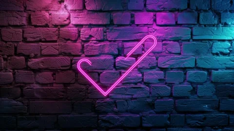 Simple check, tick Icon neon icon on bri... | Stock Video | Pond5