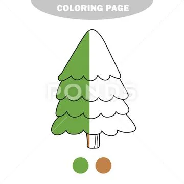 Simple coloring page. Cartoon vector outline illustration fir tree ...