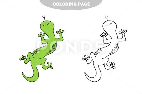 Simple coloring page. Lizard for kids in doodle style. Vector sketch on ...
