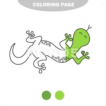 Simple coloring page. Lizard for kids in doodle style. Vector sketch on ...