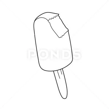 Simple coloring page. Popsicle bar ice cream with bite line art outline ...