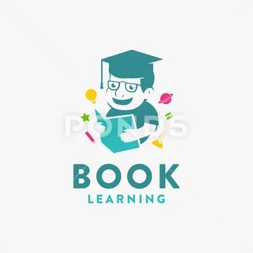 Simple education logo, Kid reading book logo vector icon illustration ...