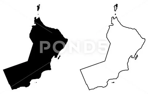Simple (only sharp corners) map of Sultanate of Oman vector drawing. Mercator: Graphic #100922153