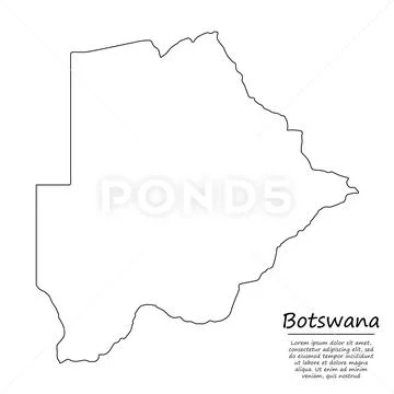 Simple outline map of Botswana, silhouette in sketch line style ...