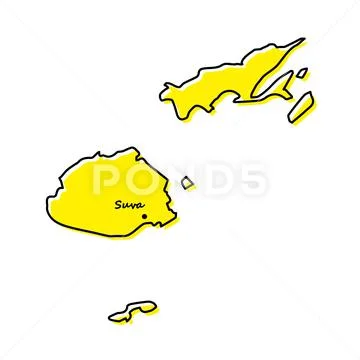Simple outline map of Fiji with capital location Illustration #171206576