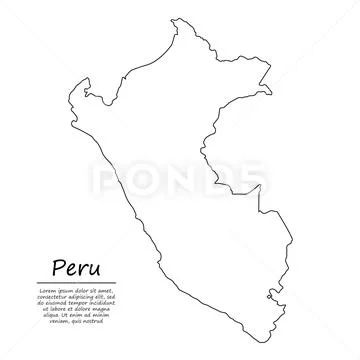 Simple outline map of Peru, in sketch line style ~ Clip Art #164029731