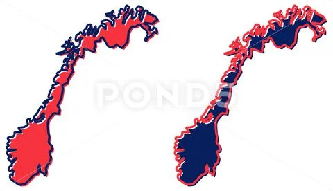 Simplified map of Norway outline. Fill and stroke are national colours ...