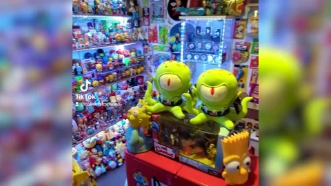 Simpsons fan shows his collection to his... | Stock Video | Pond5