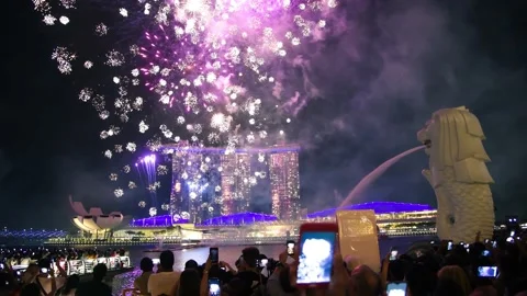 Singapore Fireworks with Merlion and Mar... | Stock Video | Pond5
