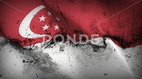 Singapore grunge dirty flag waving on wind.: Graphic #118016741
