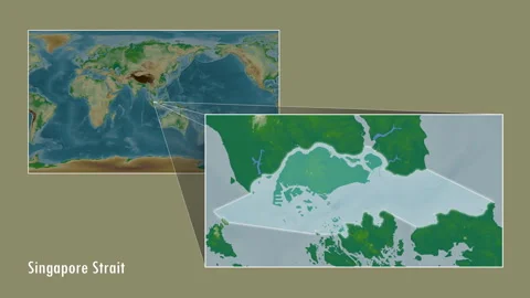 Singapore Strait. Physical map. Patterso... | Stock Video | Pond5