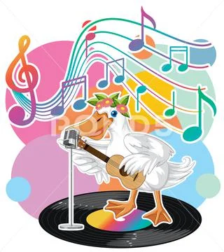 Singer duck cartoon with music melody symbols ~ Clip Art #180447279