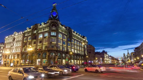 Singer House at the Saint Petersburg nig... | Stock Video | Pond5