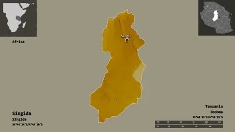 Singida location. Tanzania. Relief map | Stock Video | Pond5