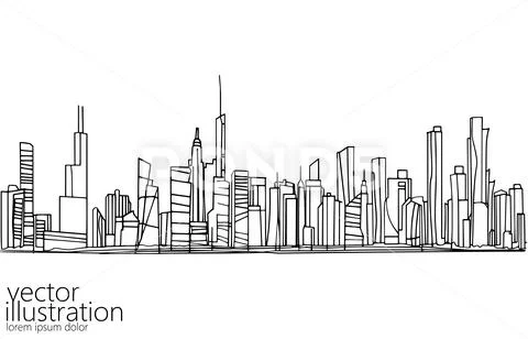 Single continuous one line art city building construction. Architecture ...