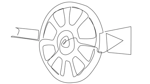 A single-line drawing of a film reel wit... | Stock Video | Pond5