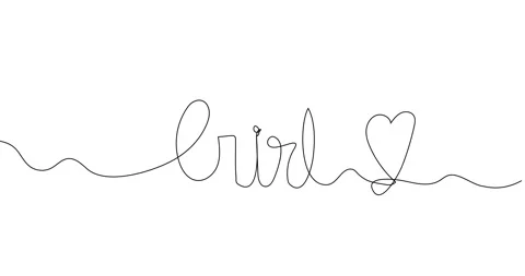 single line girl calligraphy and heart a... | Stock Video | Pond5