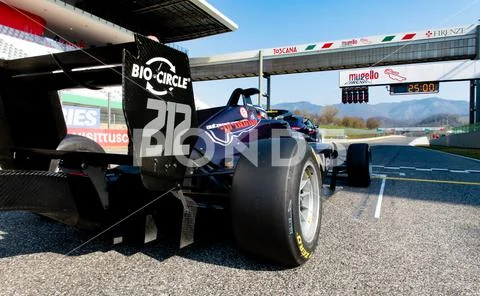 Single seater race car in pole position starting grid rear view Stock ...