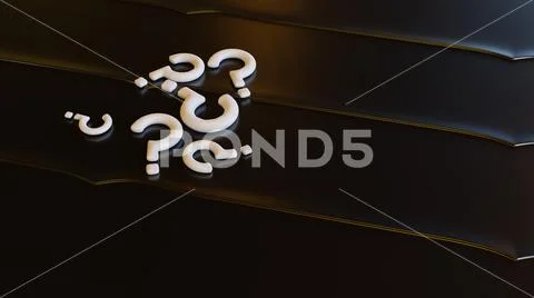 Six different White Question Mark put on a Black Metallic surface with ...