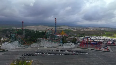 Six Flags Magic Mountain amusement Park ... | Stock Video | Pond5