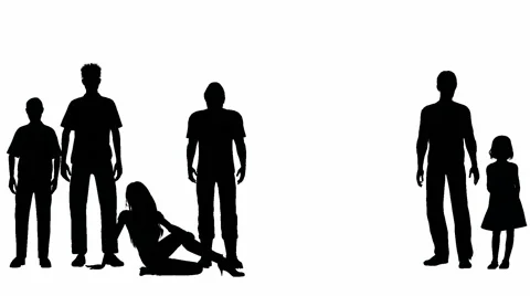 Six humans in silhouette on a white back... | Stock Video | Pond5