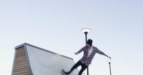 Skatepark, fitness and man with ramp stu... | Stock Video | Pond5